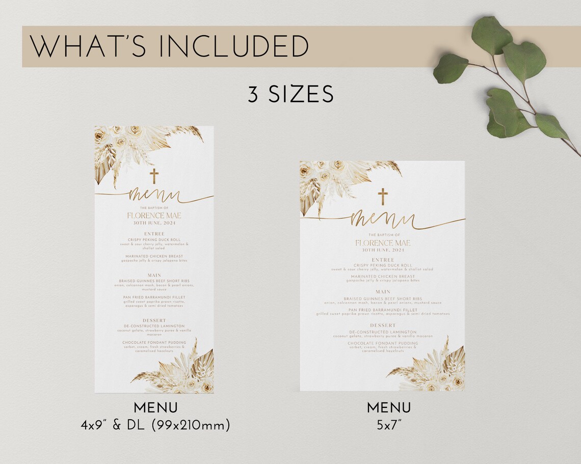Christening Menu Template, Printable Baptism Menu Template, Boho ...