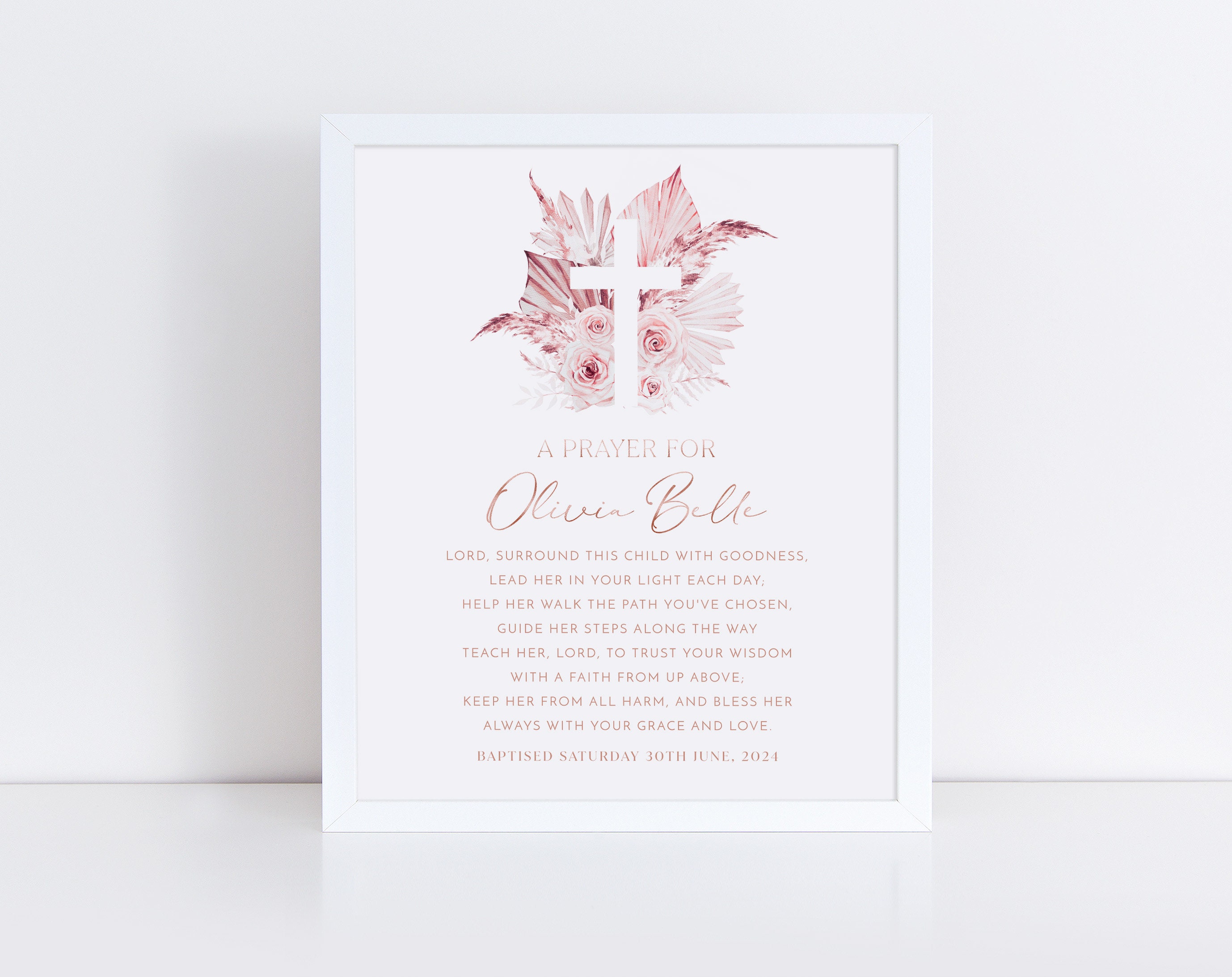 Baptism Prayer Sign 8x10, Pink Rose Gold Baptism Prayer Sign ...
