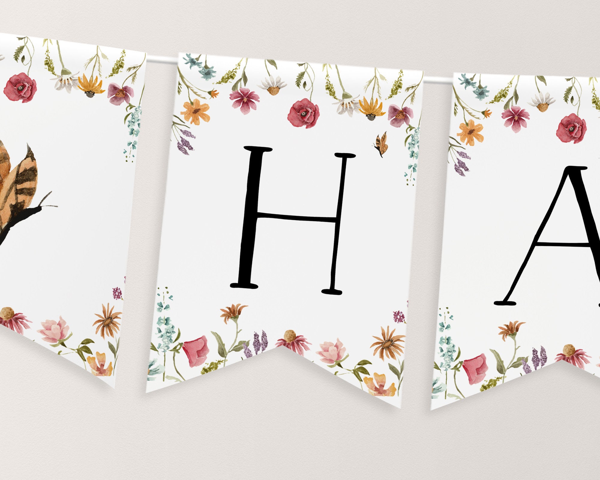 Wildflower Birthday Banner, Flower Happy Birthday Banner Printable ...