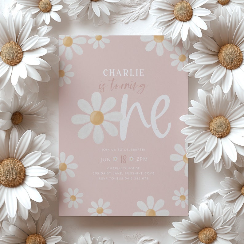 Daisy Birthday Invitation, Flower 1st Birthday Invite, Daisy Invitation ...