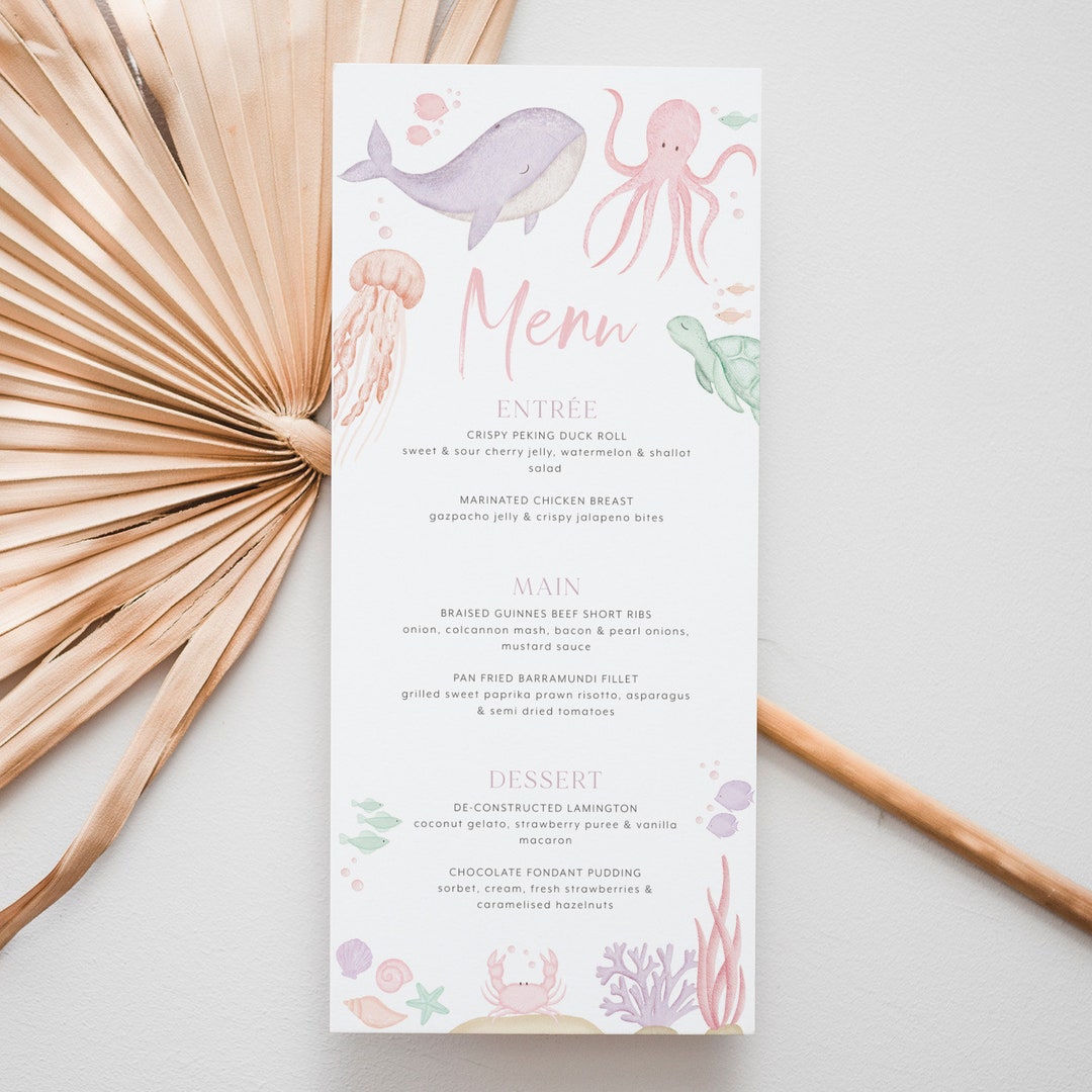 Under the Sea Menu Template, Printable Girl Baby Shower Menu, Sea ...