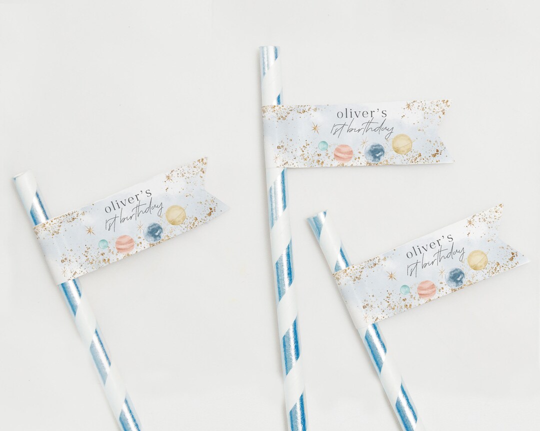 Printable Straw Flag, First Trip Around the Sun Straw Tags, 1st ...