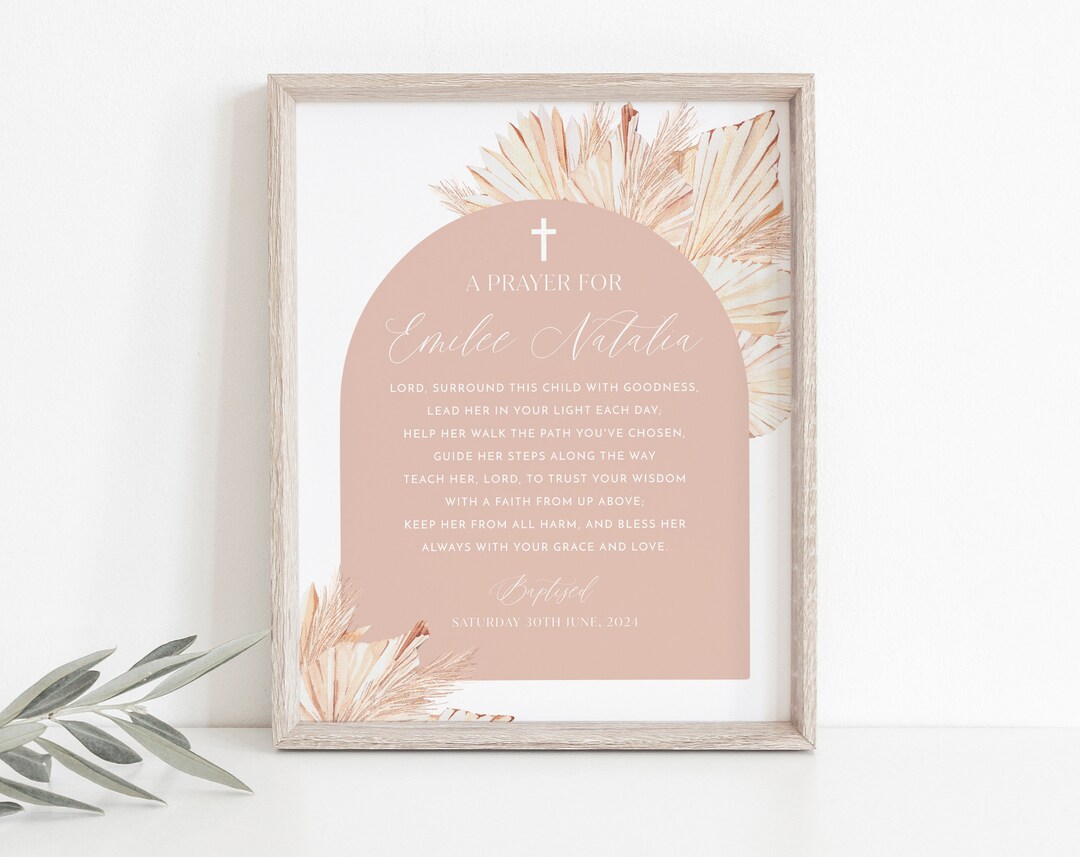 Pink Girls Baptism Prayer Sign 8x10, Boho Baptism Prayer Sign ...
