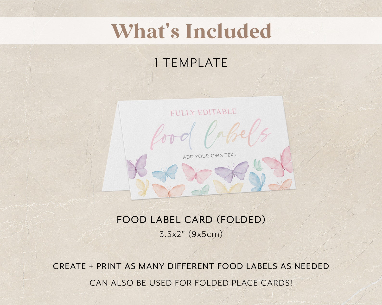Editable Food Labels, Rainbow Butterfly Food Label Card, 1st Birthday ...