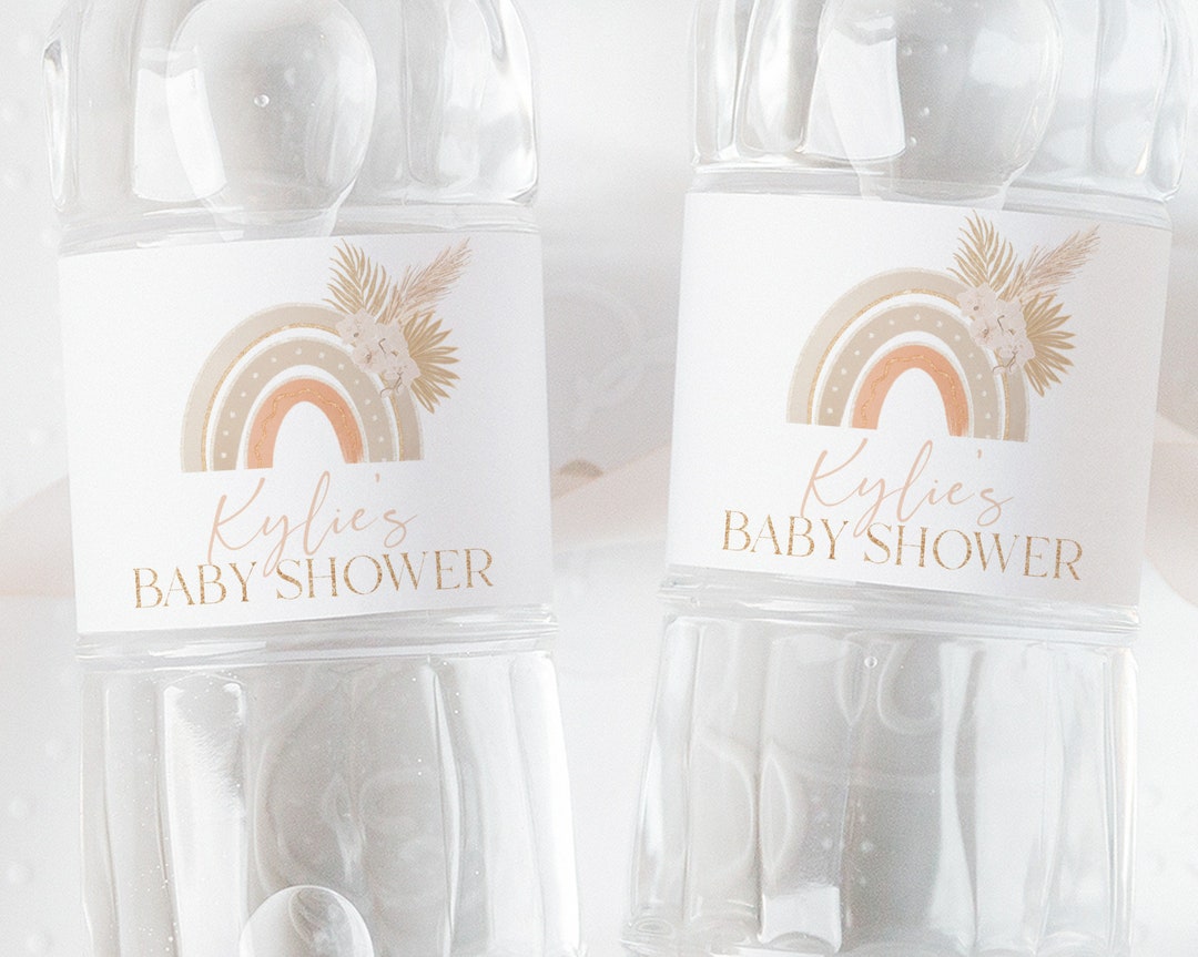 Boho Water Bottle Label, Rainbow Baby Shower Water Label, Printable ...