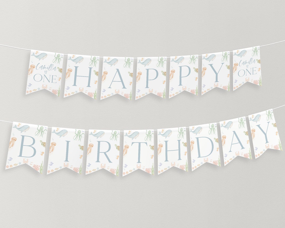 Under the Sea Birthday Banner Printable, Happy Birthday Banner, 1st ...