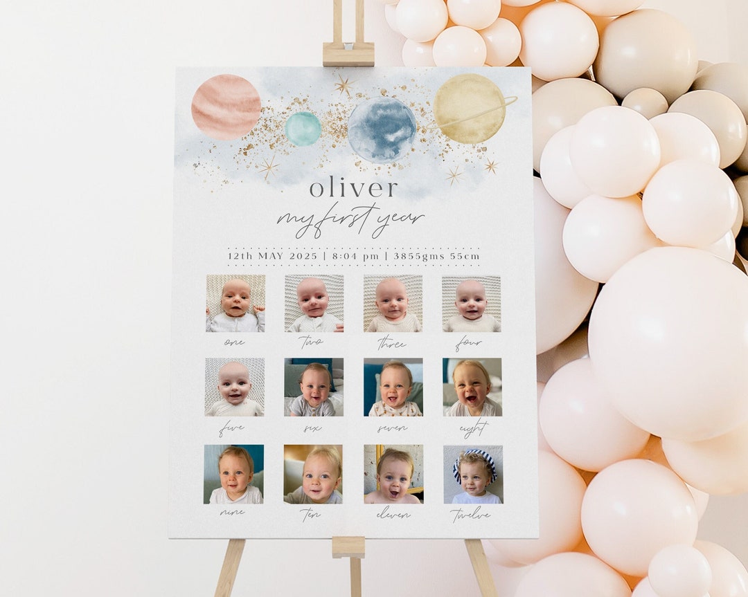 First Birthday Photo Board Printable, 1st Birthday Monthly Photo Sign ...