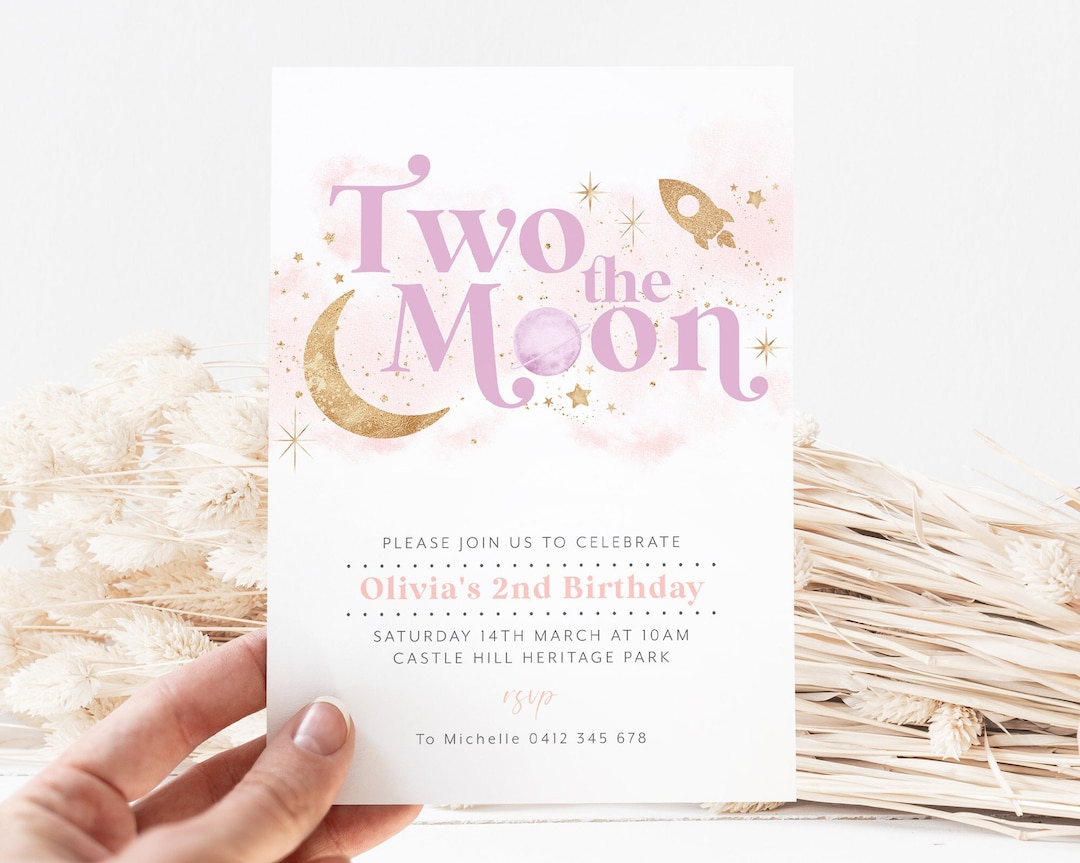 Two the Moon Birthday Invitation Template, 2nd Birthday Space ...