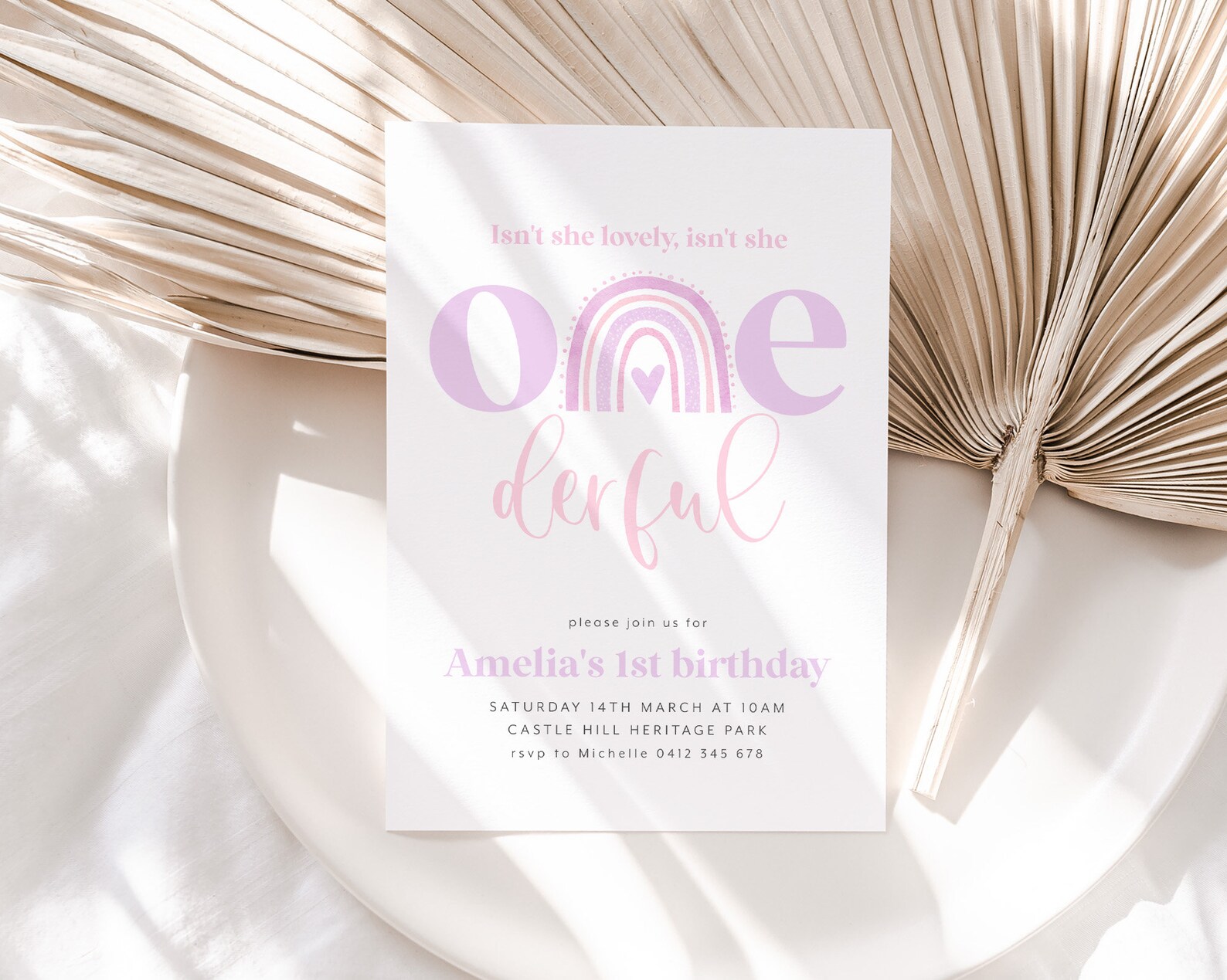 Onederful Rainbow Invitation, Rainbow Onederful Birthday Invitation ...