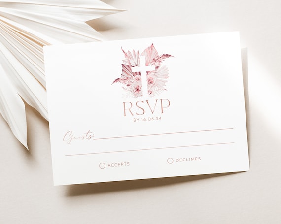 Baptism RSVP Card Boho Pink RSVP Card Christening RSVP | Etsy