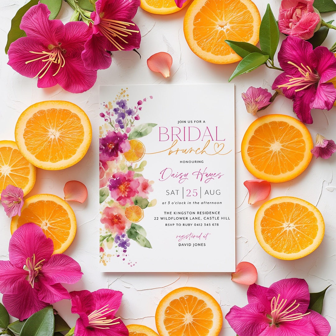 Citrus Bridal Brunch Invitation Template, Orange Bridal Shower, Bright ...