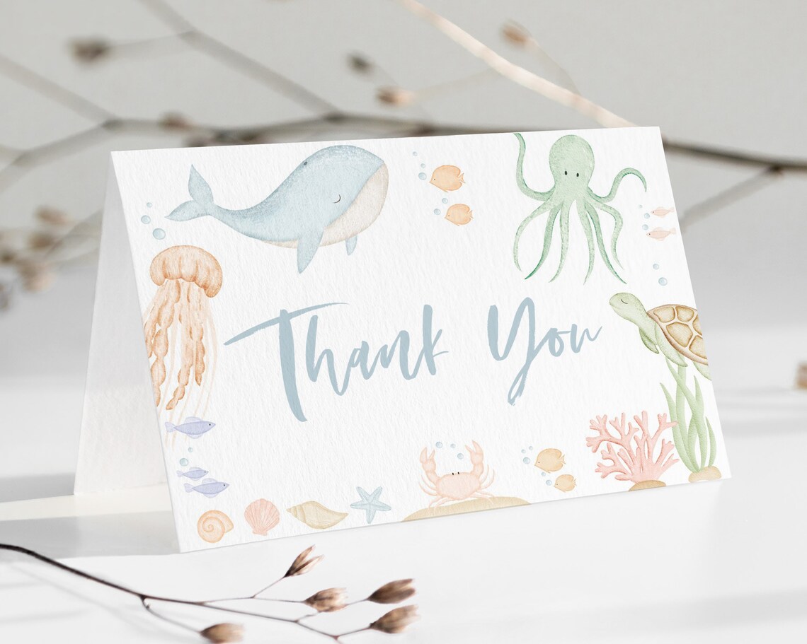 Under the Sea Thank You Card Template, Printable Thank You Card, Ocean ...