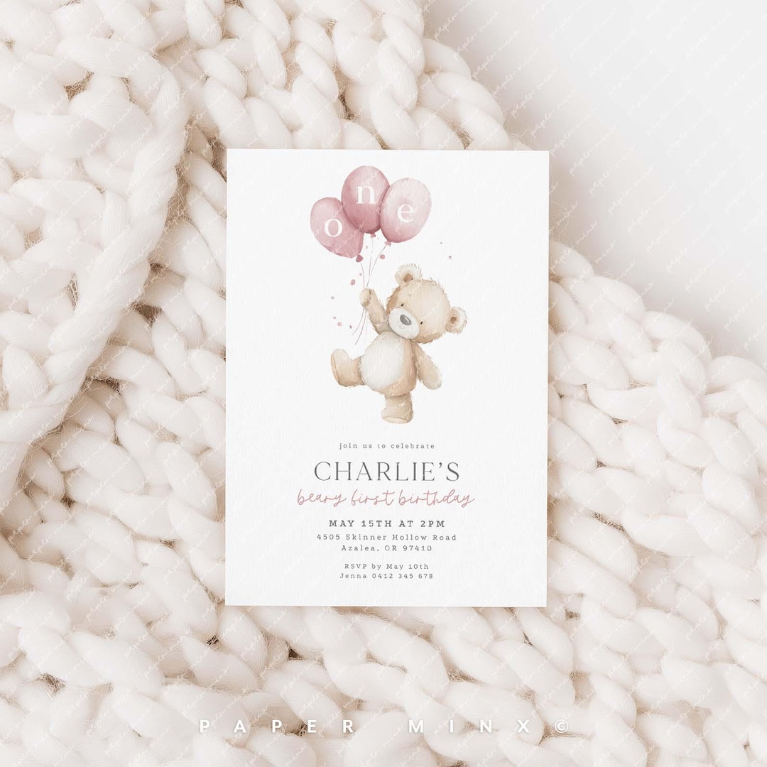 Beary First Birthday Invitation, Bear Birthday Invite, Teddy Bear First ...