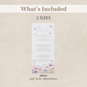 Butterfly Menu Template, Printable Baby Shower Menu, Wildflower and ...