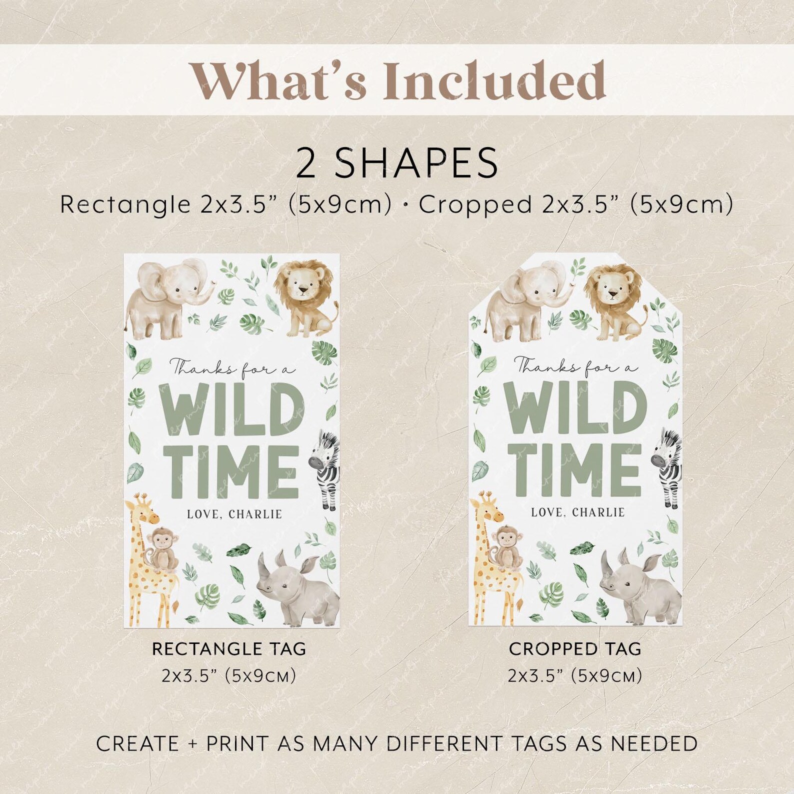 Wild One Safari Favor Tags: Printable Birthday Thank You (canva ...