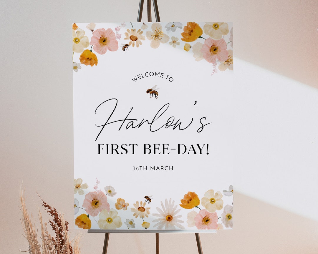 Bee 1st Birthday Welcome Sign, Bee Welcome Sign, Baby First Birthday ...