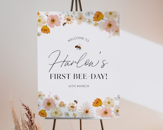 Bee 1st Birthday Welcome Sign Bee Welcome Sign Baby First - Etsy