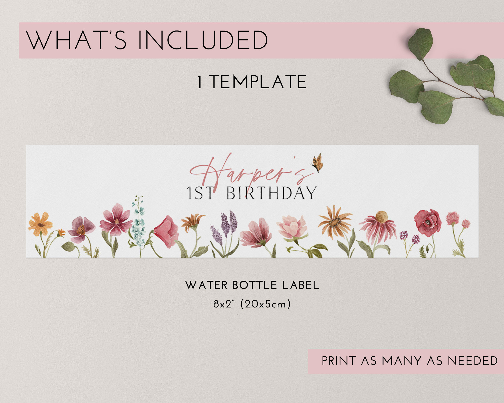 Wildflower Water Bottle Labels, 1st Birthday Girl Water Label ...