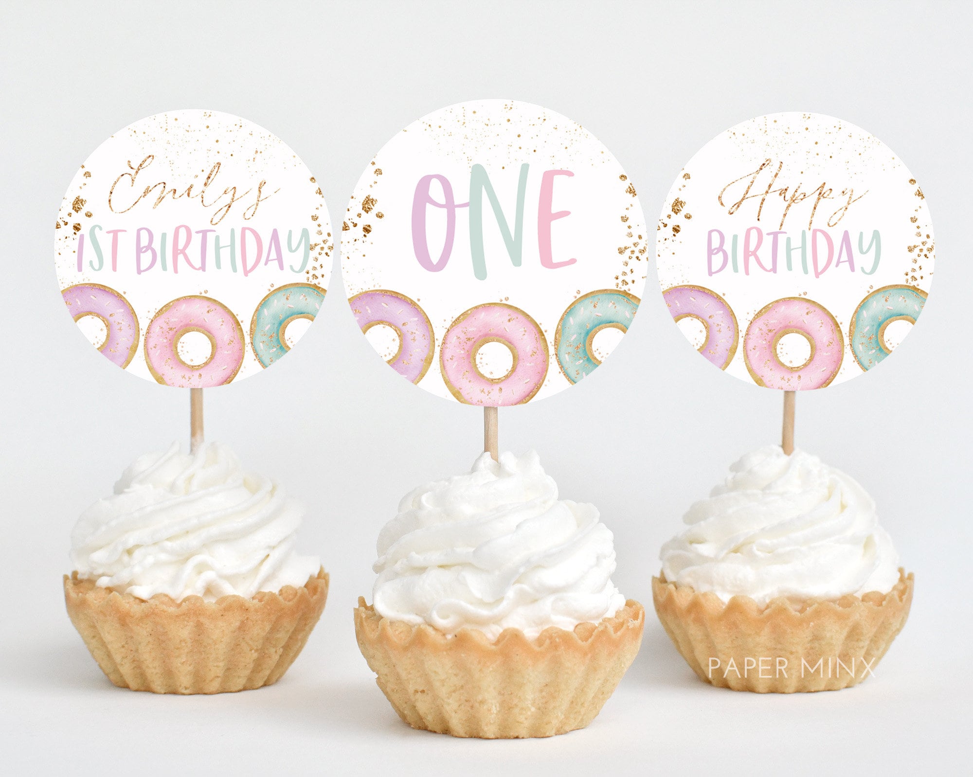 Donut Cupcake Toppers, Printable Cupcake Topper, Sweet One Cupcake ...