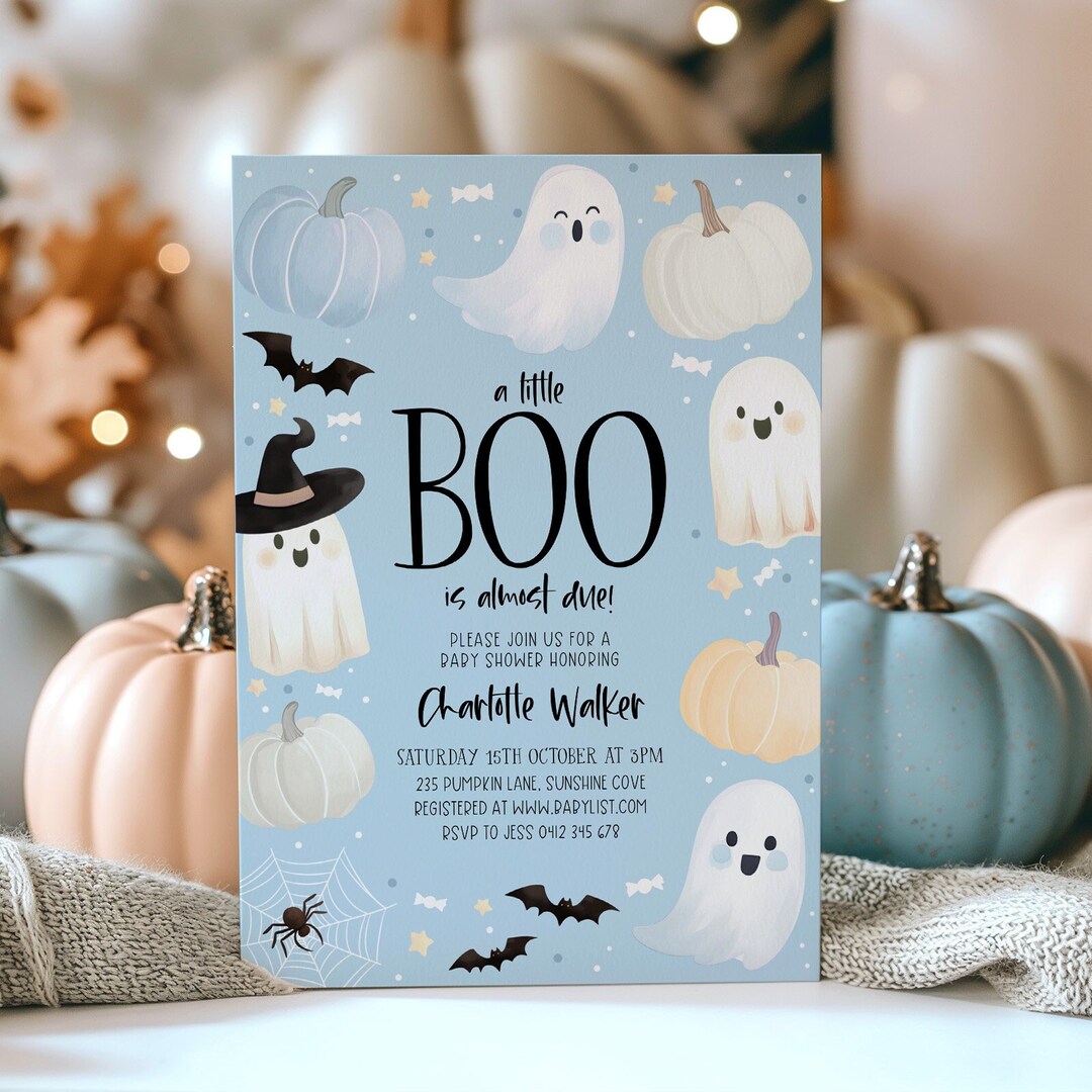 Little Boo Baby Shower Invitation Blue Ghost, Boy Baby Shower ...