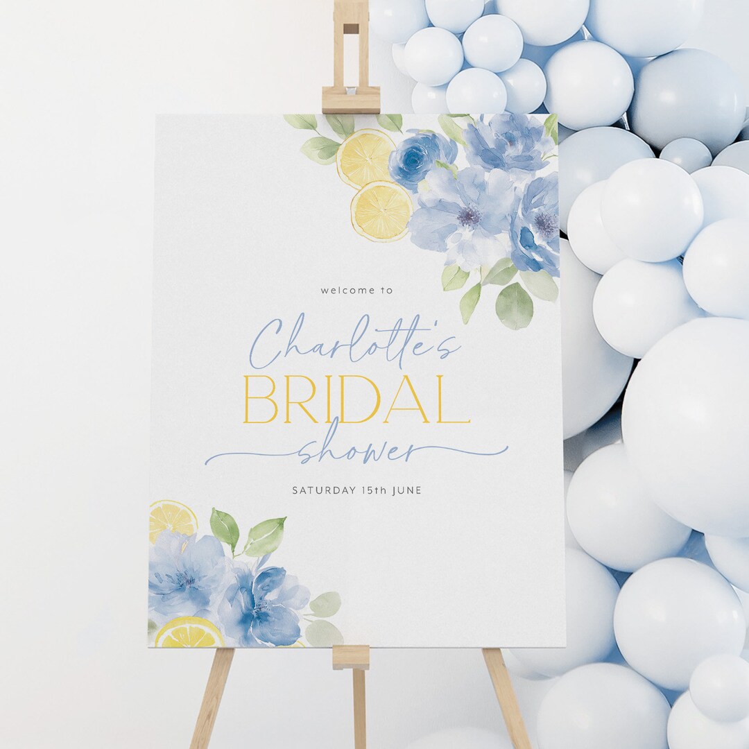 Blue Lemon Welcome Sign, Mediterranean Citrus Lemon Bridal Shower ...