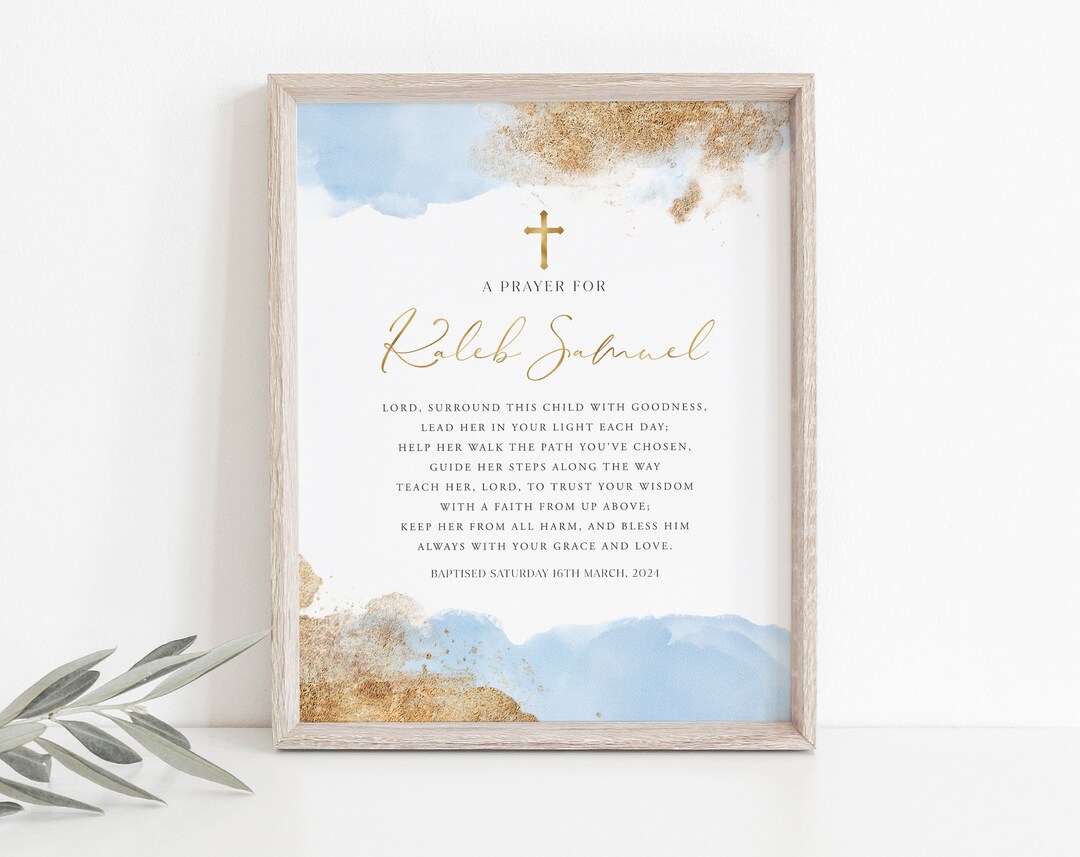 Baptism Prayer Sign 8x10, Blue and Gold Baptism Prayer Sign ...
