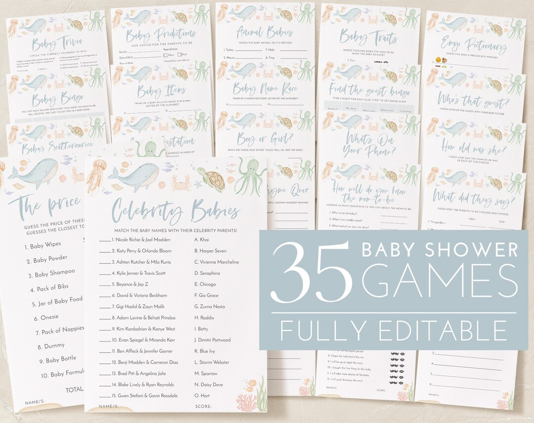 Under the Sea Baby Shower Games, Ocean Animals Baby Games, Baby Shower ...