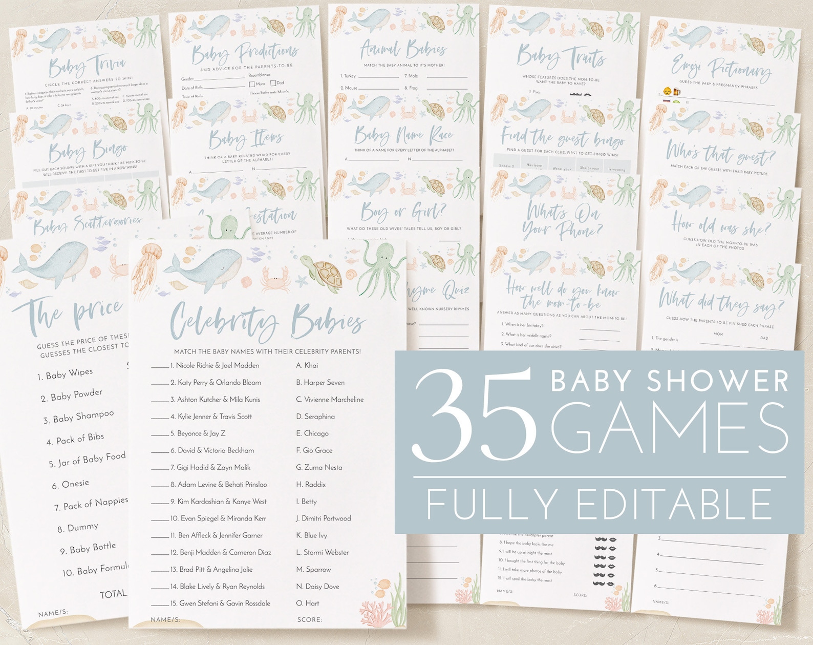 Under the Sea Baby Shower Games, Ocean Animals Baby Games, Baby Shower ...