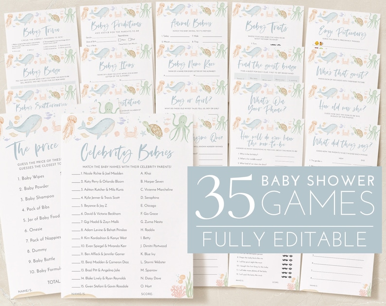Under the Sea Baby Shower Games, Ocean Animals Baby Games, Baby Shower ...