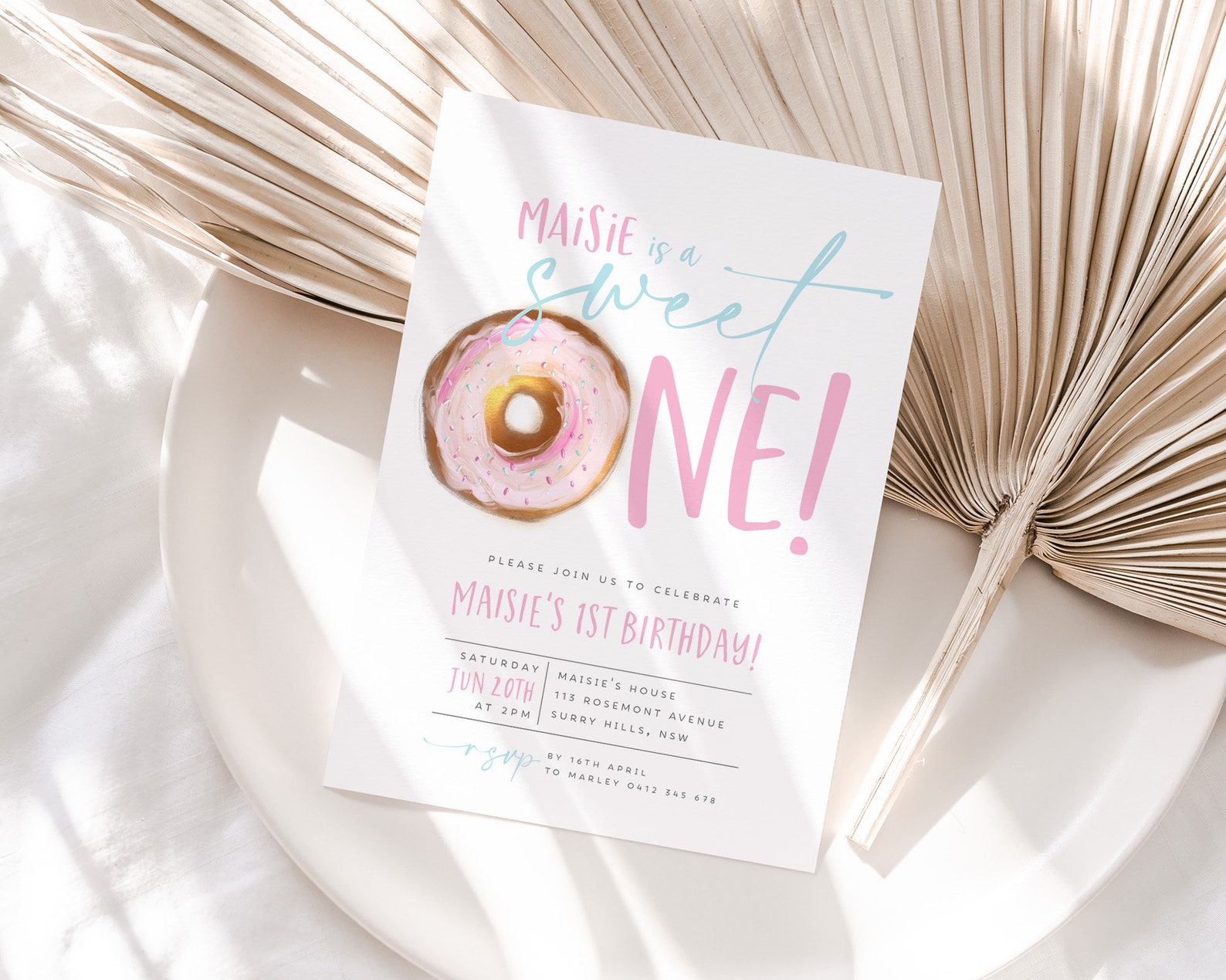 Donut First Birthday Invitation, 1st Birthday Invitation Girl, Donut ...