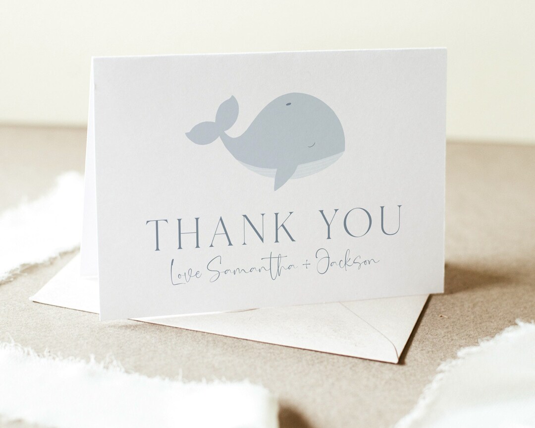 Whale Thank You Card Template, Printable Thank You Card, Whale Baby ...