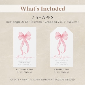 Printable Pink Bow Favor Tags, Pink Bow Baby Shower Favour Tags, Pink ...