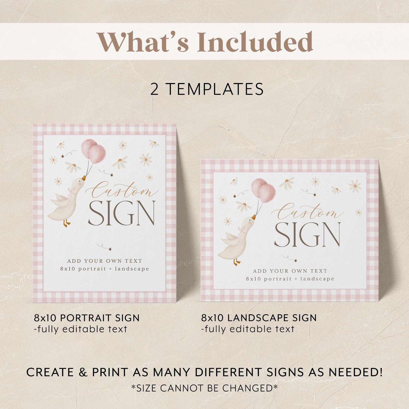 Silly Goose Birthday Sign: Pink Gingham Daisy, Editable 8x10 (canva ...