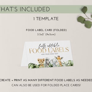 Wild One Food Labels, Food Label Card, Food Tent Card, Safari 1st ...
