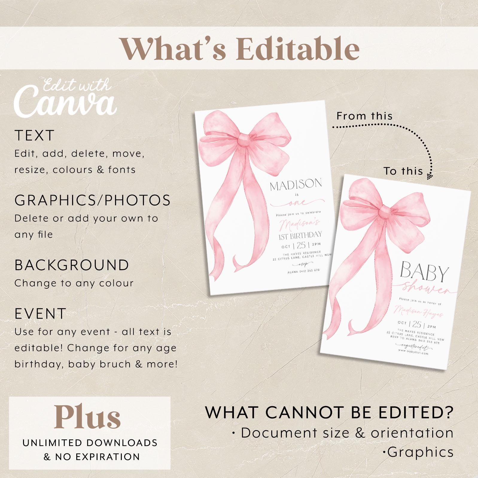 Pink Bow Welcome Sign, Pink Bow 1st Birthday Welcome Sign Printable ...