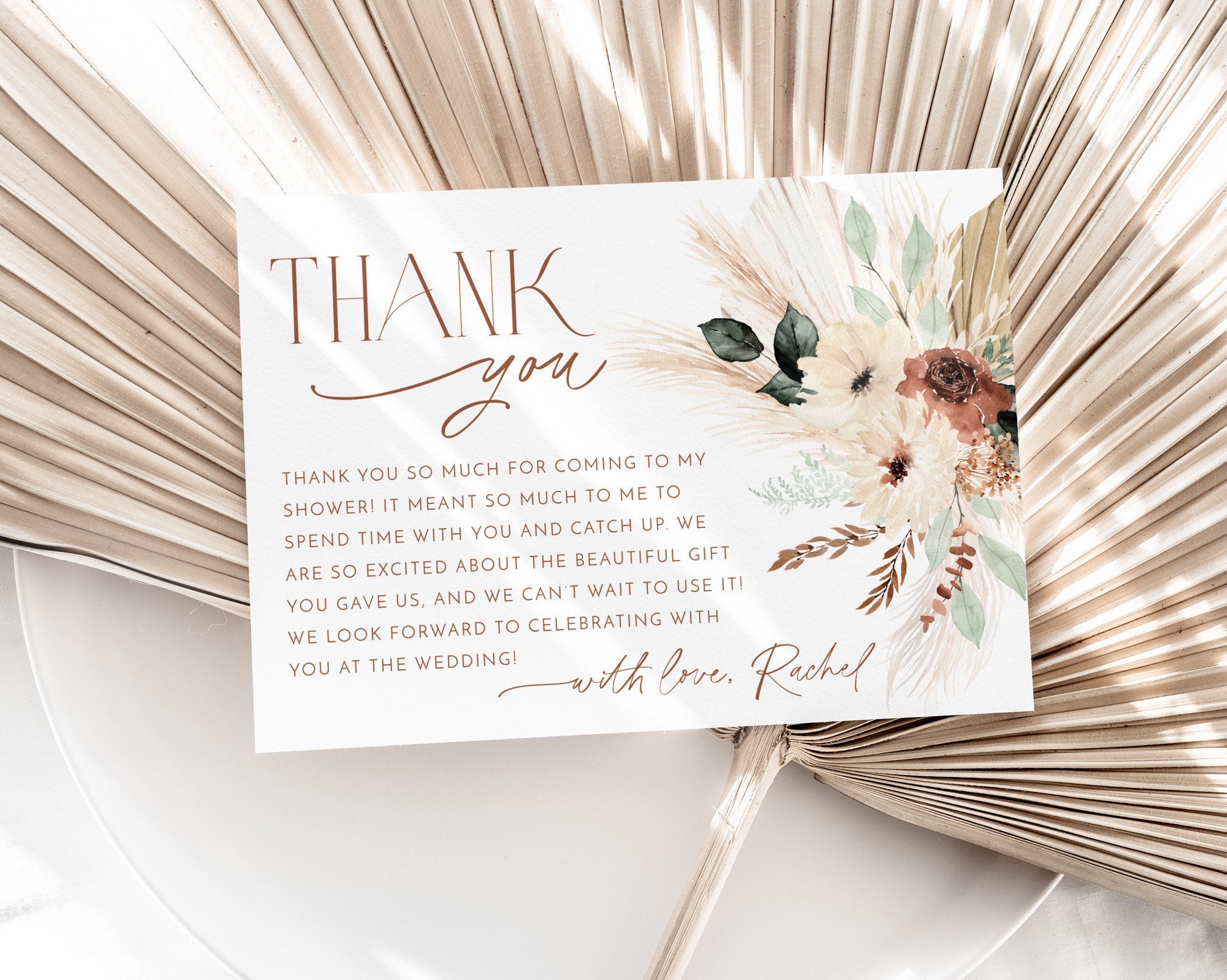 Boho Thank You Card Template Printable Thank You Card Instant - Etsy