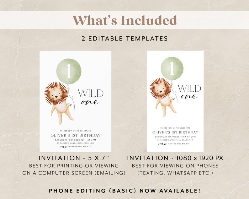 Wild One Birthday Invitation Lion 1st Birthday Invite Wild - Etsy