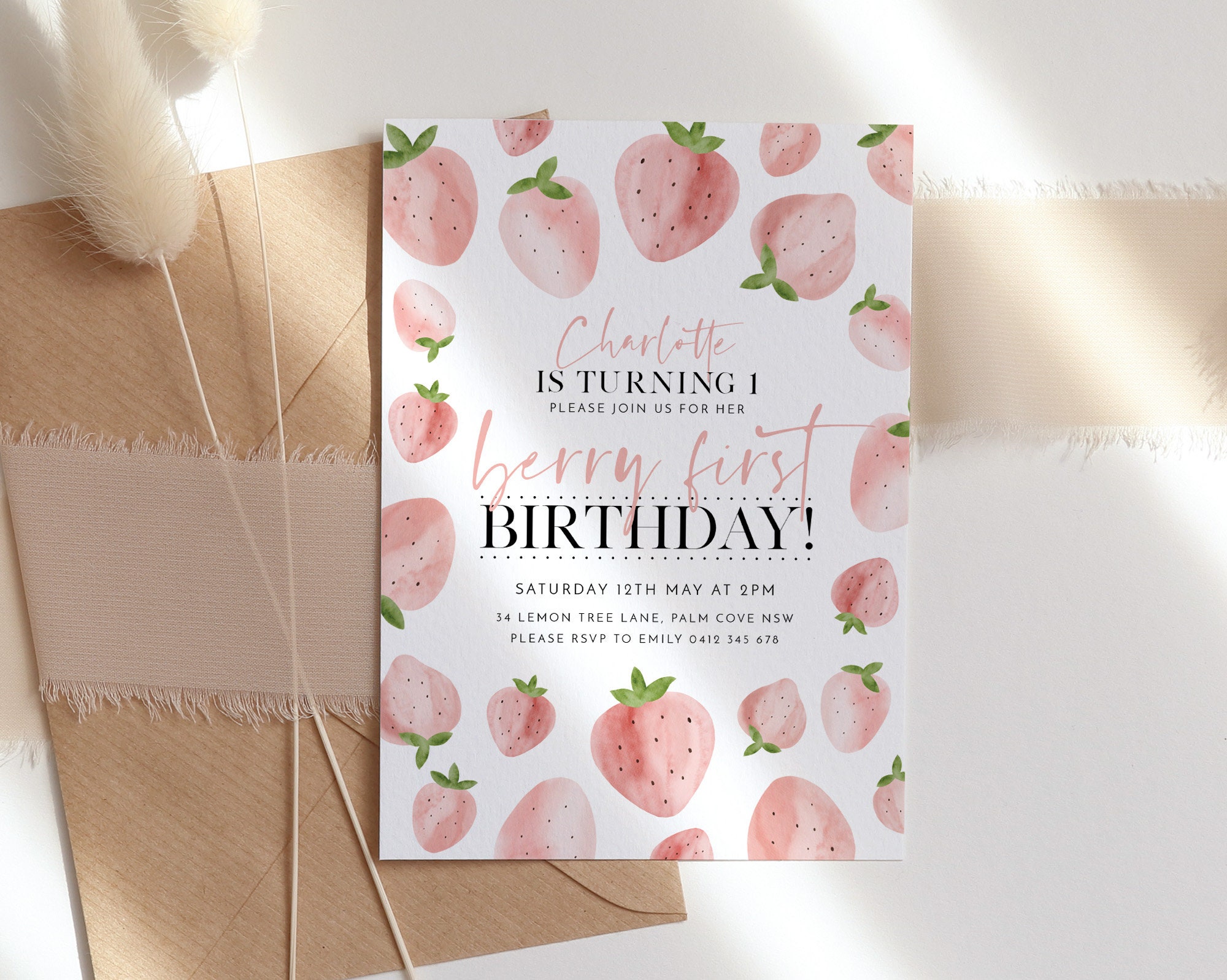 Berry First Birthday Invitation Bundle Printable Strawberry | Etsy