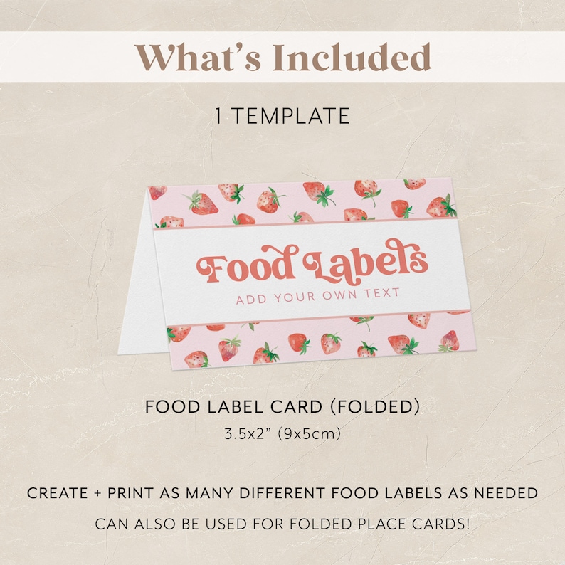 Strawberry Food Labels, Berry Food Label Card, Food Tent Card, Birthday ...