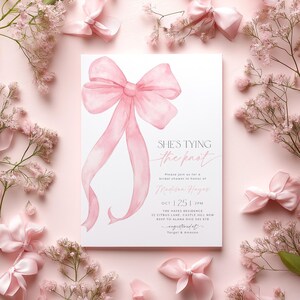 Pink Bow Bridal Shower Invitation Printable, She's Tying the Knot ...