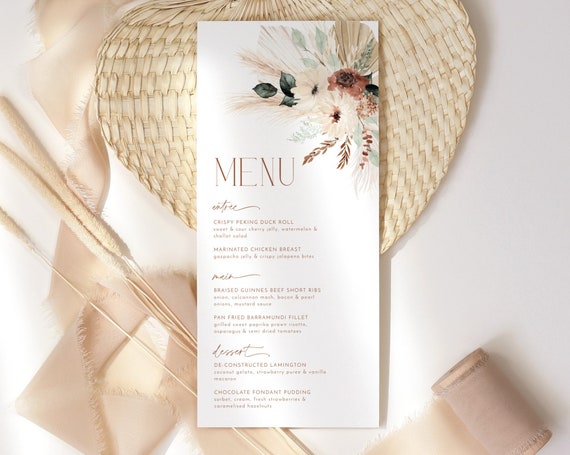 Boho Menu Template Printable Bridal Shower Menu Boho Floral | Etsy