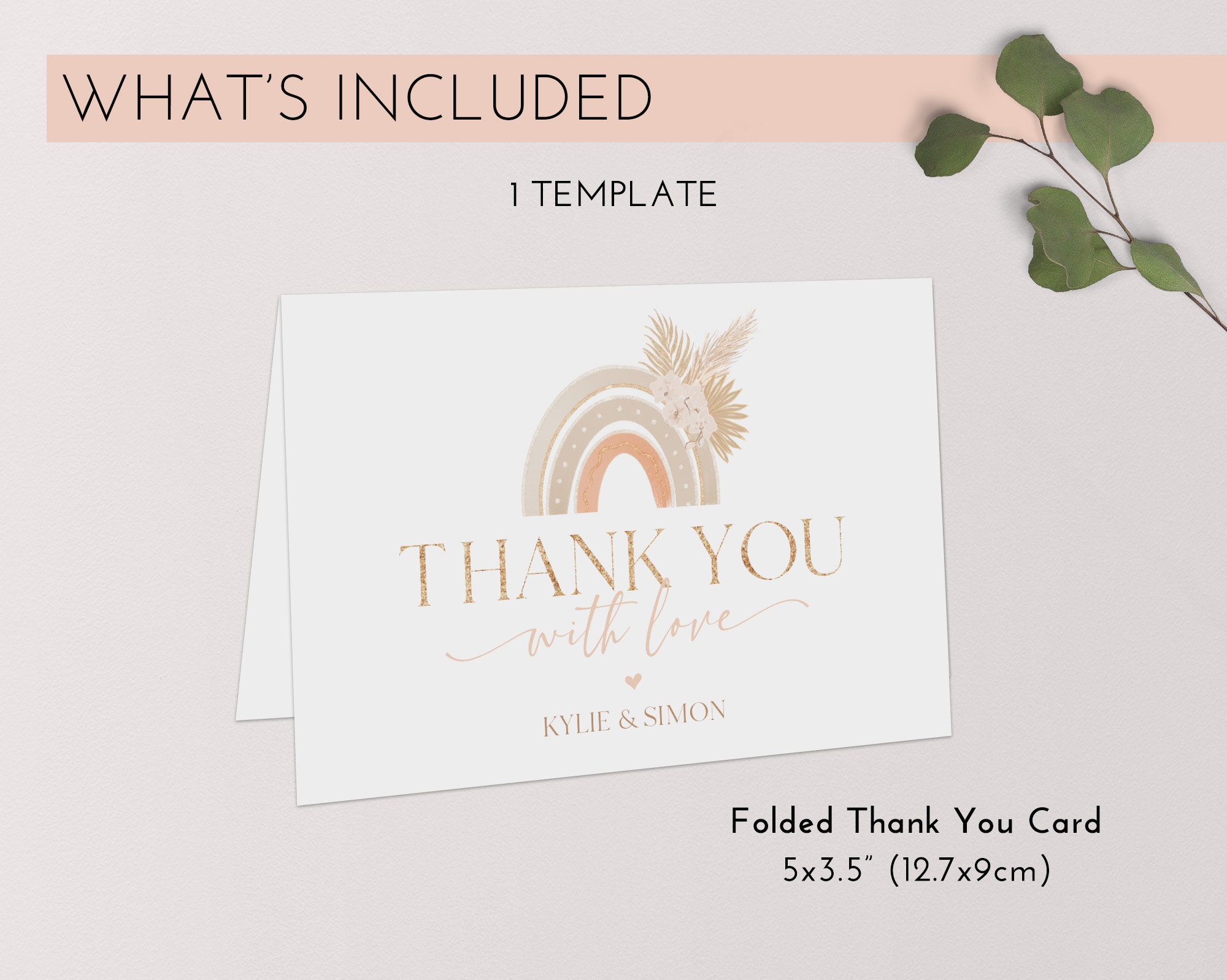 Boho Thank You Card Template Rainbow Printable Thank You | Etsy