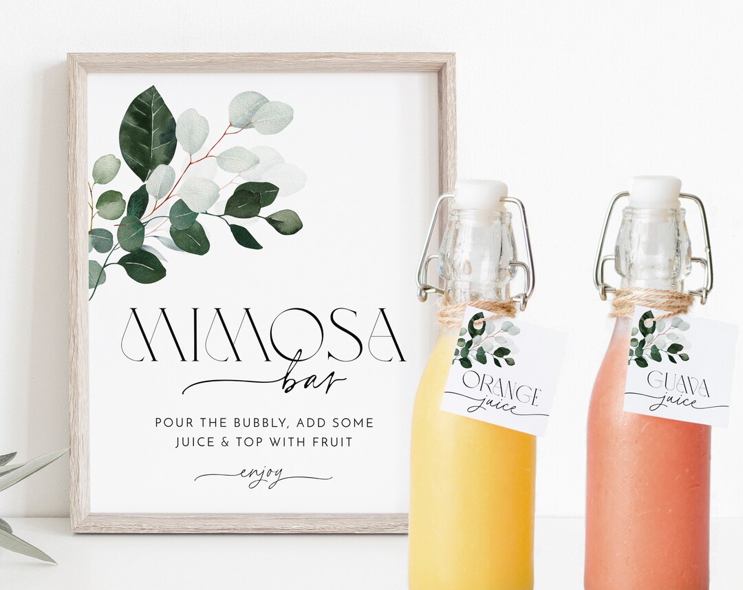 Mimosa Bar Sign, Greenery Mimosa Bar Sign, Bridal Shower Mimosa Bar ...