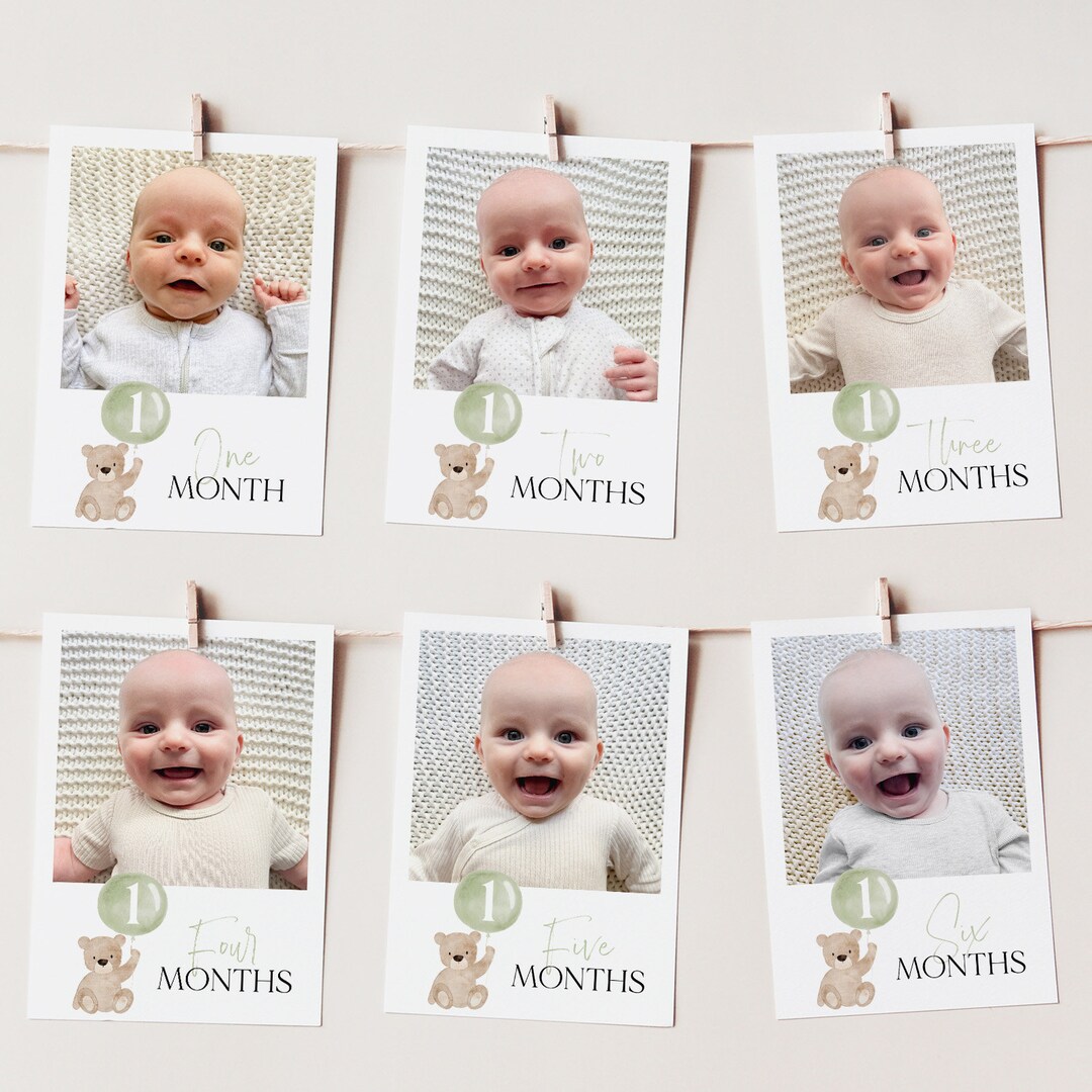 First Year Photo Banner Printable, Beary First Birthday Milestone ...