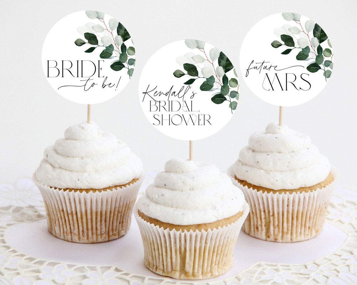 Greenery Cupcake Toppers, Bridal Shower Cupcake Toppers, Printable ...