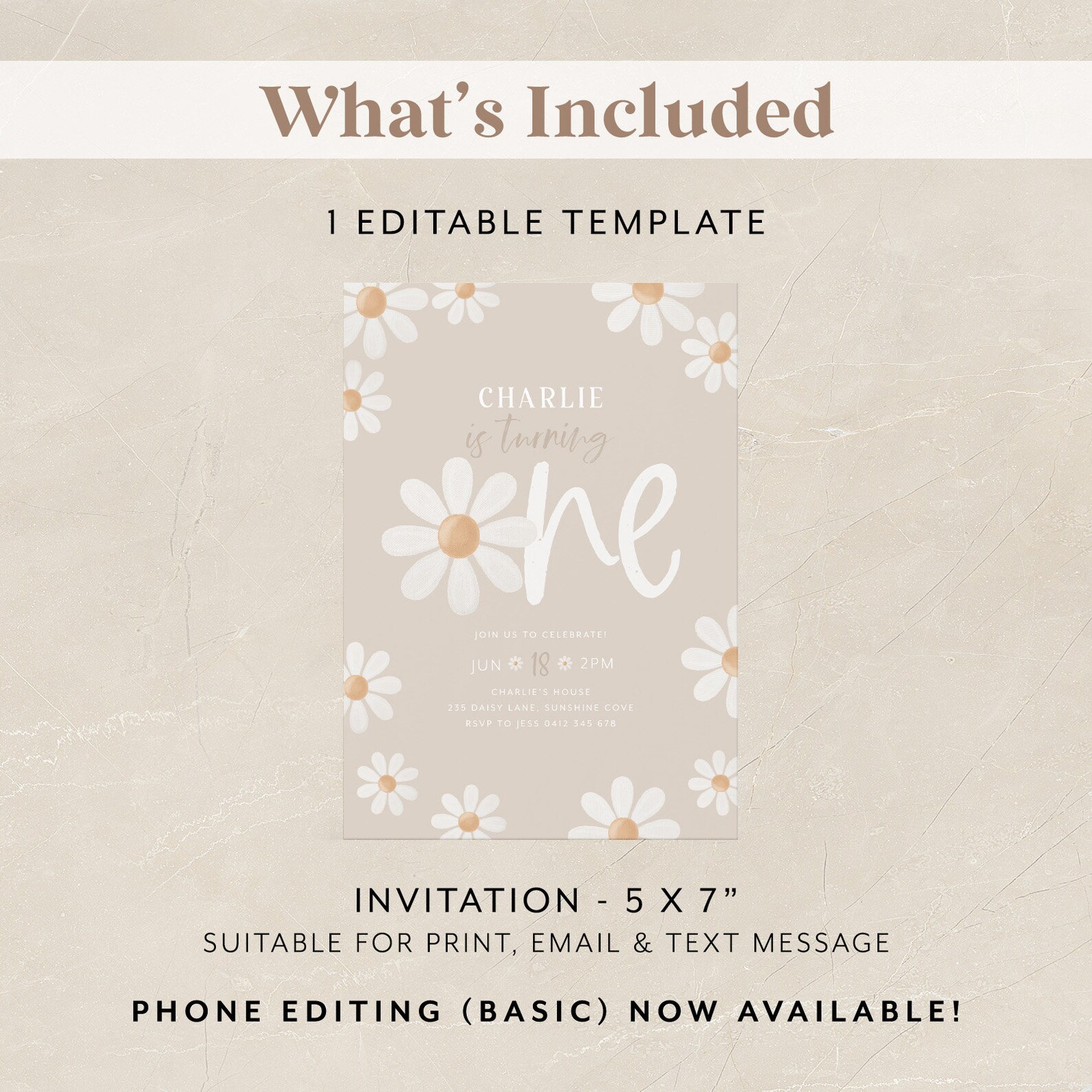 Daisy Birthday Invitation, Flower 1st Birthday Invite, Daisy Invitation ...