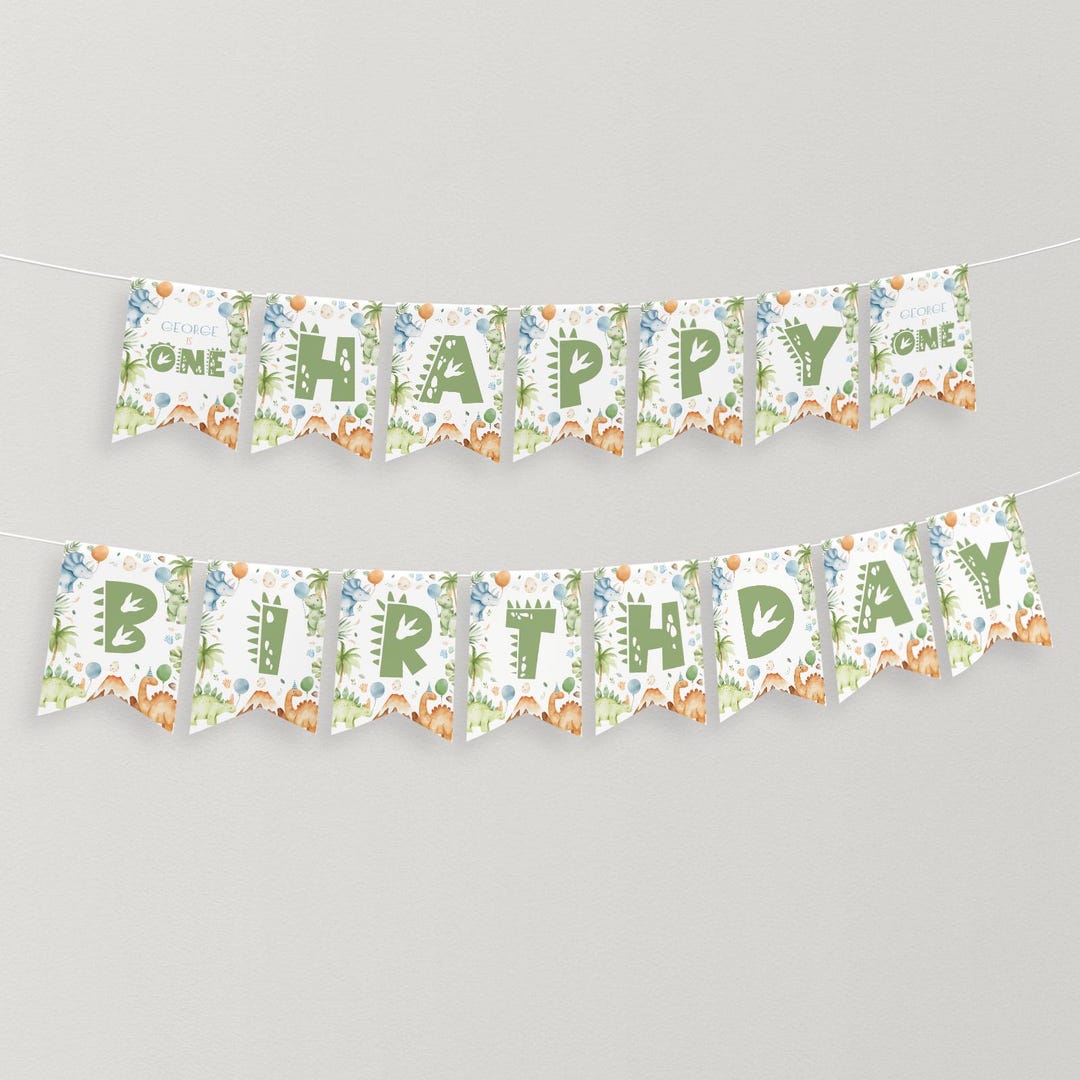 Dinosaur Birthday Banner Printable, Happy Birthday Banner, 1st Birthday ...