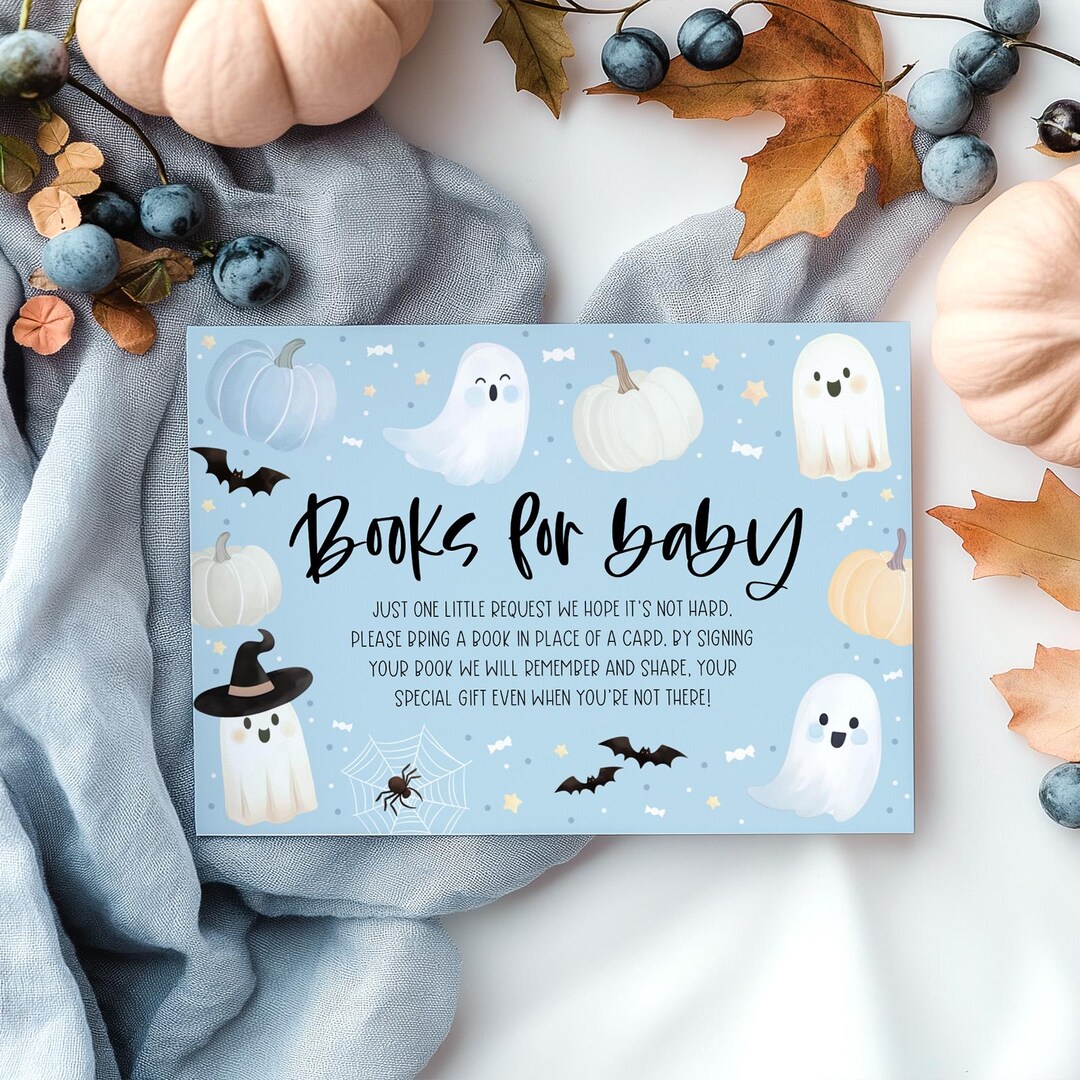 Halloween Books for Baby Card Printable, Baby Shower Book Request Card ...