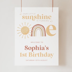 Little Sunshine Birthday Welcome Sign Printable, Boho Sun Birthday ...