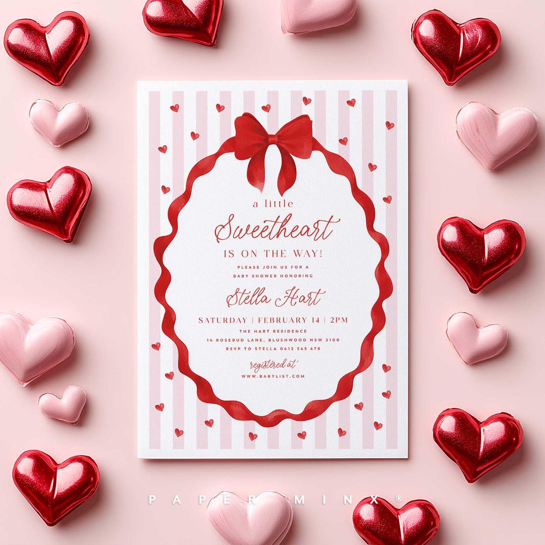 Little Sweetheart Baby Shower Invitation Template, Valentine's Day ...
